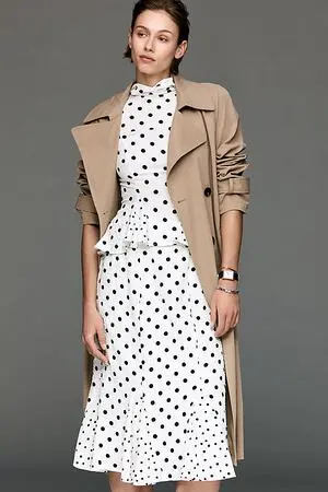 Maeve Godet Flare Midi Skirt - Black Dot