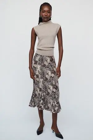 Maeve Godet Flare Midi Skirt - Brown Pattern
