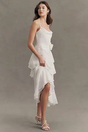 Bhldn Chiffon Tiered Rosette Midi Dress