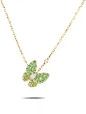 Van Cleef & Arpels Green Sapphire And Diamond Butterfly Necklace - Gold