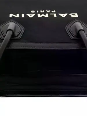 Balmain Logo-plaque Leather-trimmed Tote Bag - Black