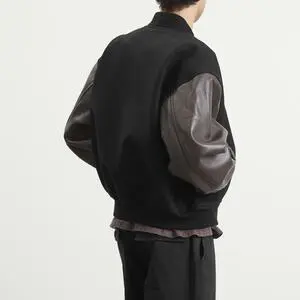 Studio Nicholson Alph Leather Wool Varsity Bomber Jacket