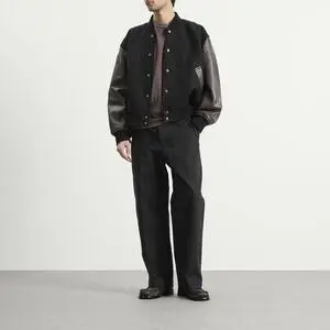 Studio Nicholson Alph Leather Wool Varsity Bomber Jacket