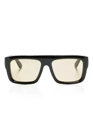 Gucci Logo-engraved Rectangle-frame Sunglasses - Black