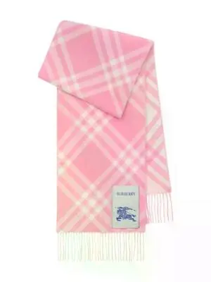 Burberry Checked Fringed Scarf - Pink
