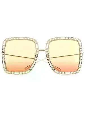 Gucci Chain-detail Square-frame Sunglasses - Gold