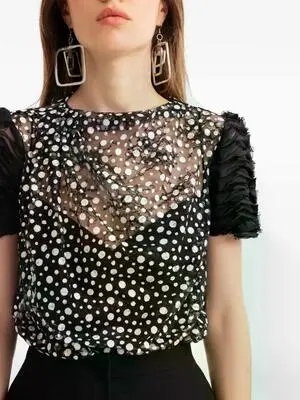GEMY MAALOUF Polka Dot Mesh Blouse