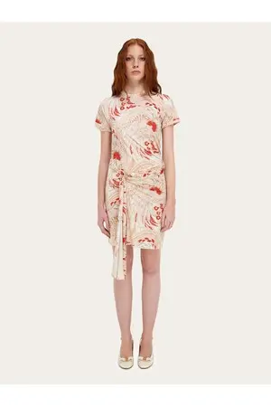 FERRAGAMO Draped Jersey Dress - Neutral / Floral
