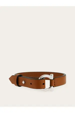 FERRAGAMO Gancini Leather Bracelet - Silver
