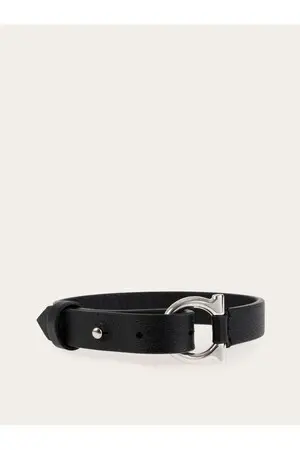 FERRAGAMO Gancini Leather Bracelet - Silver