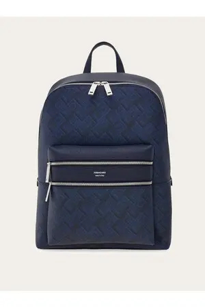 FERRAGAMO Embossed Gancini Backpack - Navy