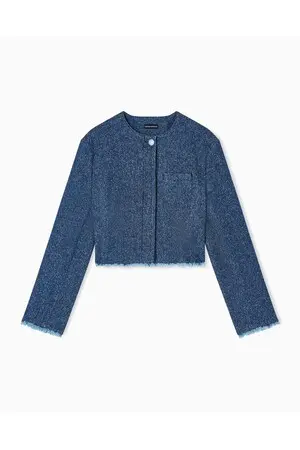 Emporio Armani Speckled Denim Cropped Jacket - Blue