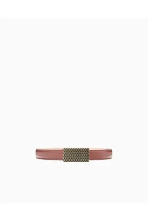 Emporio Armani Leather Belt With 3d Patterned Plate - Natural