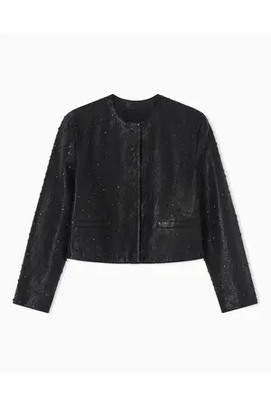 Emporio Armani Boxy Nappa Lambskin Jacket With Crystals
