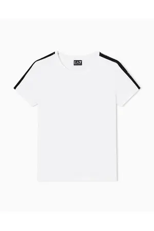 EA7 Logo Series Jersey T-shirt With Logo Tape Detail - White