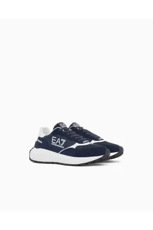 Emporio Armani Ea7 Suede Sneakers With Mesh Inserts