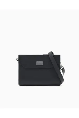 Emporio Armani Shoulder Bag In Tumbled Leather - Black