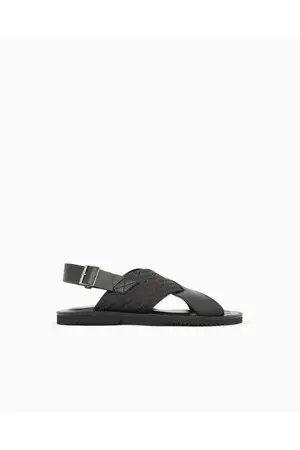 Emporio Armani Leather And Jacquard Cross-over Sandals - Black