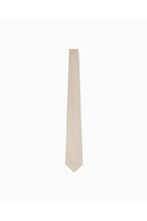 Emporio Armani Pure Silk Neck Tie With Jacquard Motif - Beige