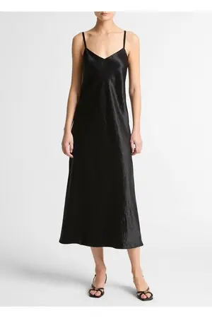 Vince Satin V-neck Slip Dress - Black