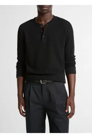 Vince Jacquard-rib Cotton Henley - Black