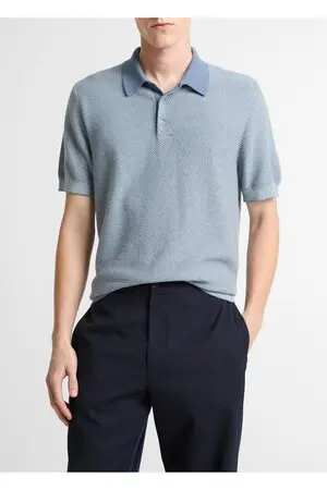 Vince Geo-jacquard Wool-blend Polo Sweater - Blue