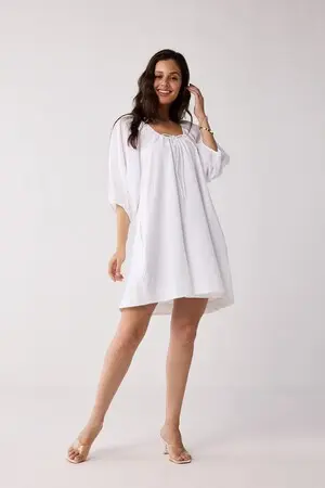 REISTOR Puff Sleeved Dress With Drawstring Neckline