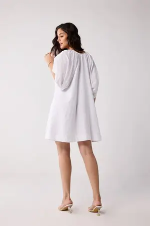 REISTOR Puff Sleeved Dress With Drawstring Neckline