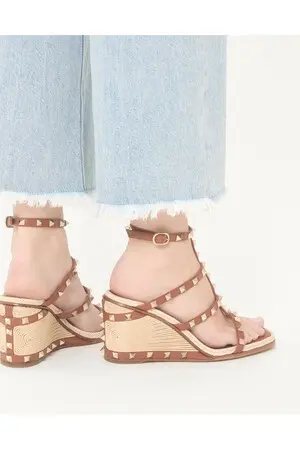 Valentino Garavani Rockstud Wedge Sandal With Cornely Embroidery Red