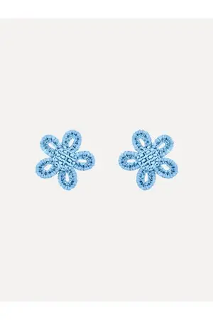Oscar De La Renta Small Woven Raffia Flower Earrings - Natural