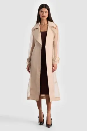 Alice + Olivia Silvia Sheer Maxi Trench - Neutral