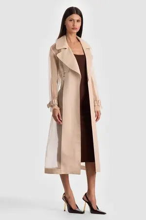 Alice + Olivia Silvia Sheer Maxi Trench - Neutral