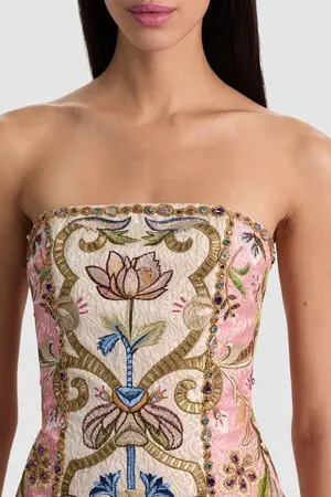 Alice + Olivia Katia Embroidered Strapless Mini Dress
