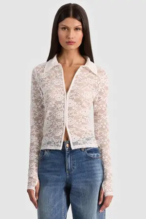 Alice + Olivia Kara Lace Button Down