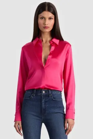 Alice + Olivia Brady Silk Button-down Blouse - Pink / Floral