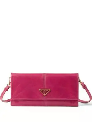 Prada Leather Wallet With Shoulder Strap - Pink