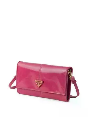 Prada Leather Wallet With Shoulder Strap - Pink