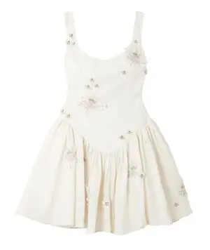 Agua Bendita Lima Embellished Appliquéd Linen Mini Dress - Neutrals