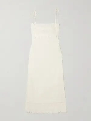 Valentino Garavani Corded Lace-trimmed Linen Midi Dress - Cream