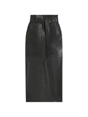 BOSS Long-length Faux-leather Pencil Skirt With Tie Belt