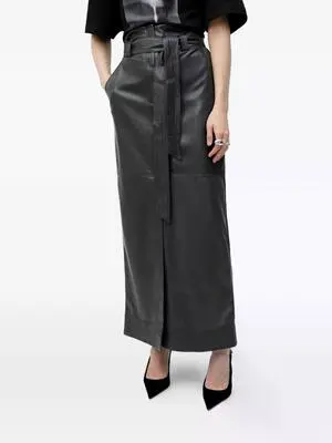 BOSS Long-length Faux-leather Pencil Skirt With Tie Belt