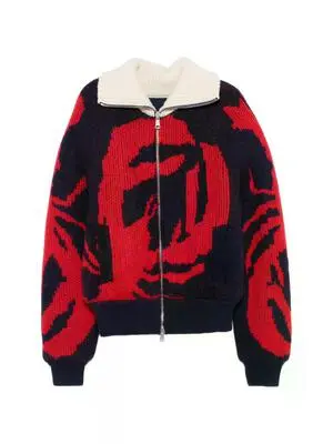 CHARLES JEFFREY Knitted Zip Puffer Jacket - Red