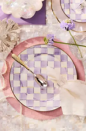 MACKENZIE-CHILDS Check Enameled Steel Charger Plate - Violet