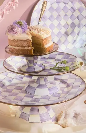 MACKENZIE-CHILDS Check Enameled Steel Mini Pedestal Platter - Violet