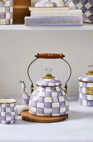 MACKENZIE-CHILDS Check Enameled Steel 2-quart Tea Kettle - Violet