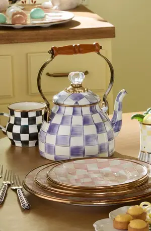 MACKENZIE-CHILDS Check Enameled Steel 2-quart Tea Kettle - Violet