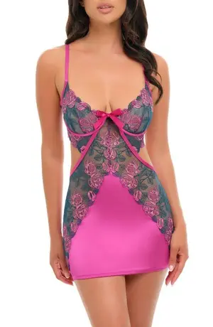 OH LA LA CHERI Rosie Floral Embroidered Open Back Chemise - Rose Garden/rose Violet