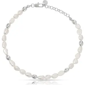 Ettika Freshwater Pearl And Cubic Zirconia Anklet - Silver