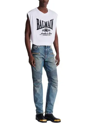 Balmain Biker Jeans In Vintage Denim