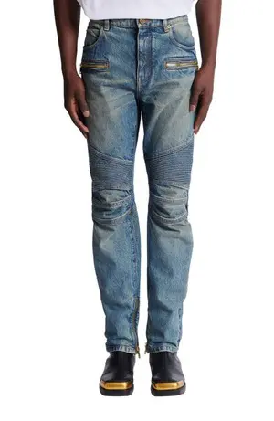 Balmain Biker Jeans In Vintage Denim